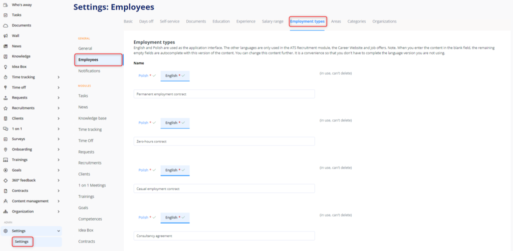 Employment Types – Help Center tomHRM